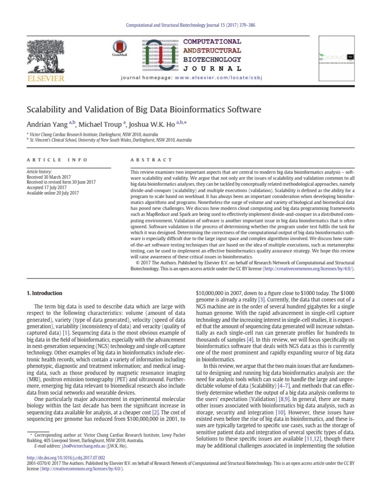 Scalability and Validation of Big Data Bioinformatics Software | PDF | Bioinformatics | Cloud ...