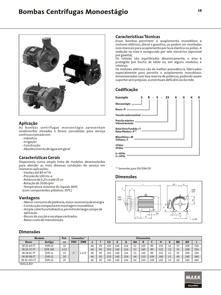 catalogo_mark_bombas_monoestagio_sr.pdf | Motor Elétrico | Máquinas