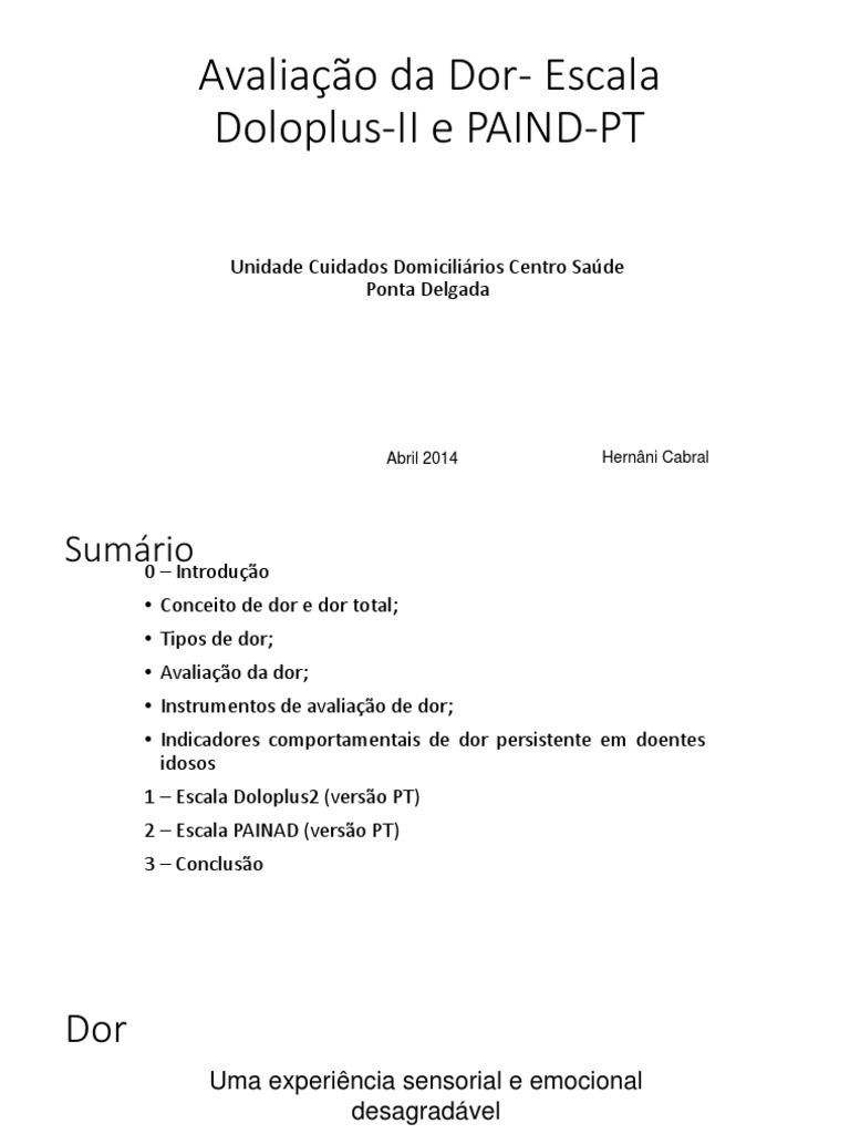 Avaliação da Dor em Idosos: Escalas Doloplus-II e PAIND-PT | PDF | Dor ...