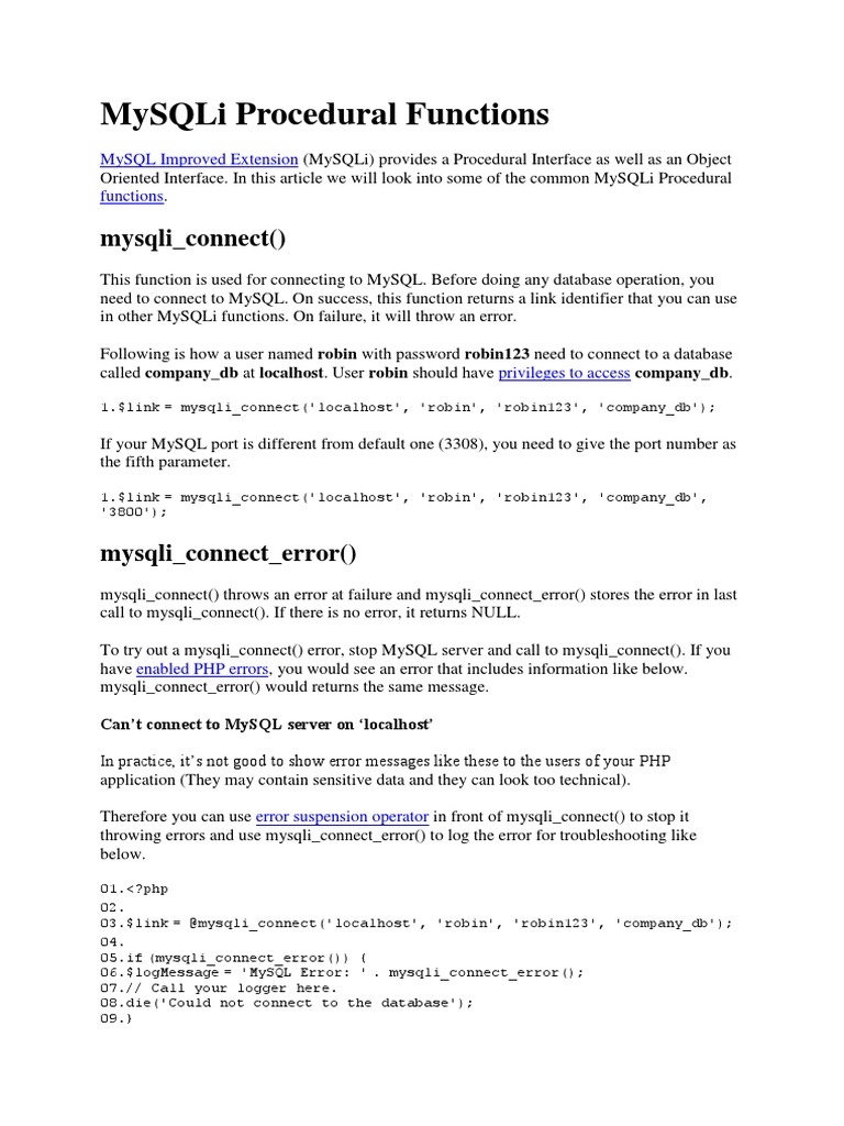 MySQLi Procedural Functions | PDF | Information Retrieval | Databases