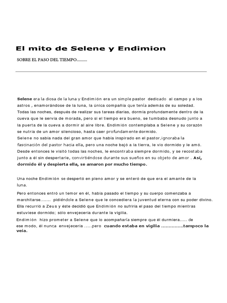 El Mito de Selene y Endimion | PDF