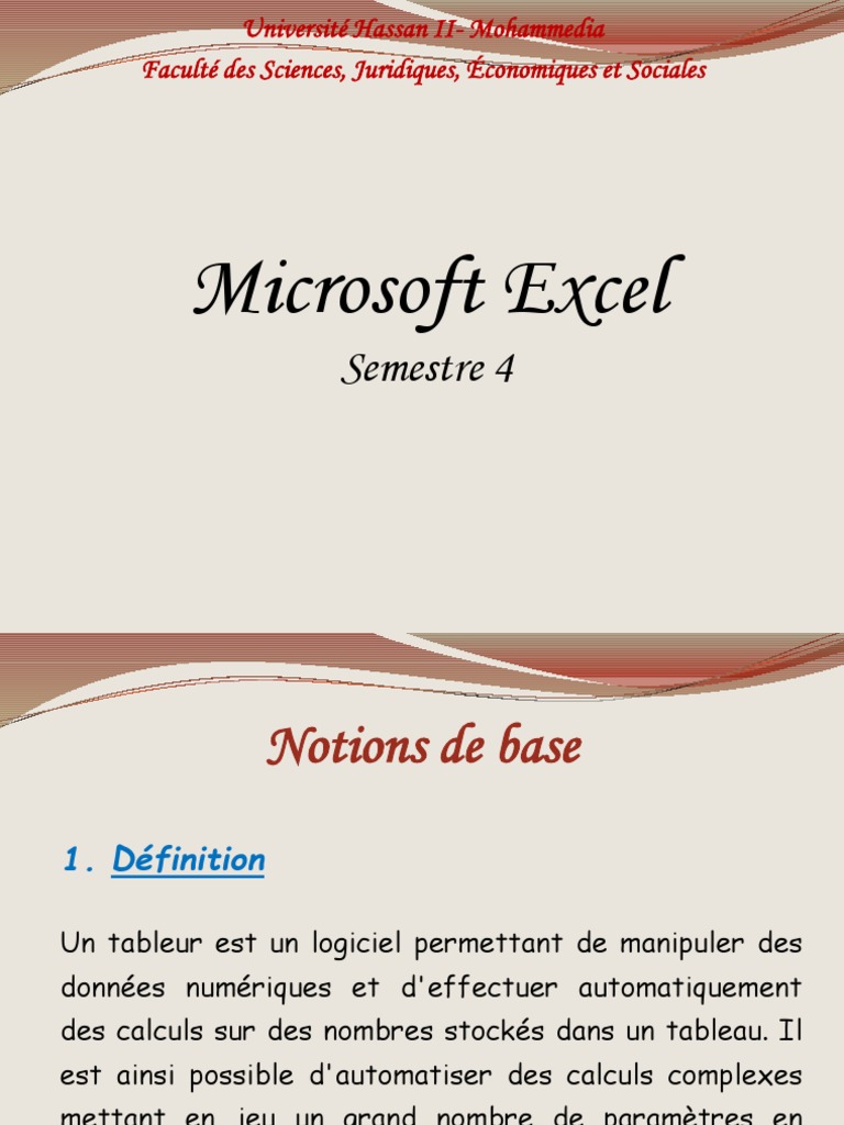 Excel Partie 1 S4 | PDF | Moyenne | Microsoft Excel