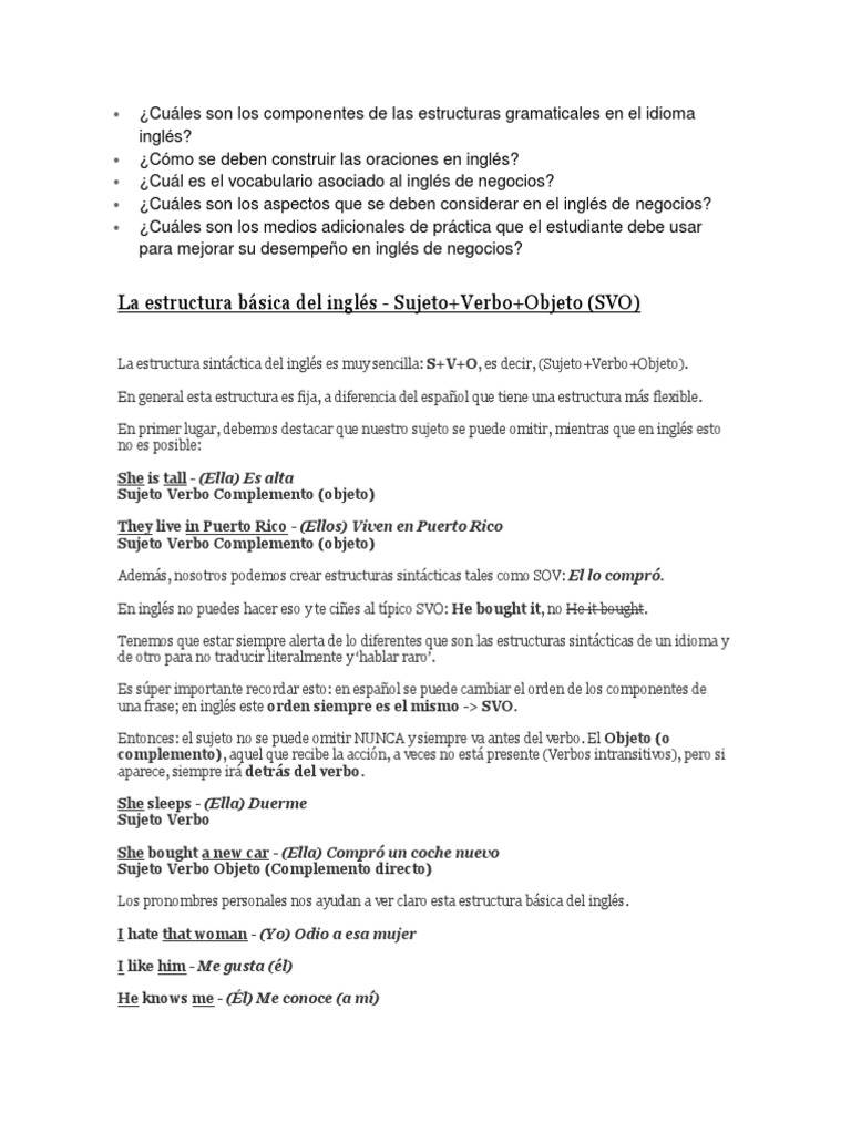 Estructuras Gramaticales en Inglés | PDF | Verbo | Asunto (gramática)