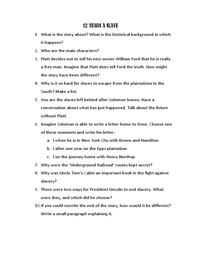 12 Years A Slave - Discussion | PDF | History