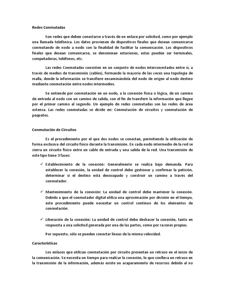 Redes Conmutadas Por Circuitos | PDF | Multiplexación por División de Longitud de Onda | Redes
