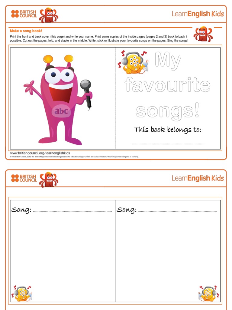 This Book Belongs To:: Make A Song Book! | PDF