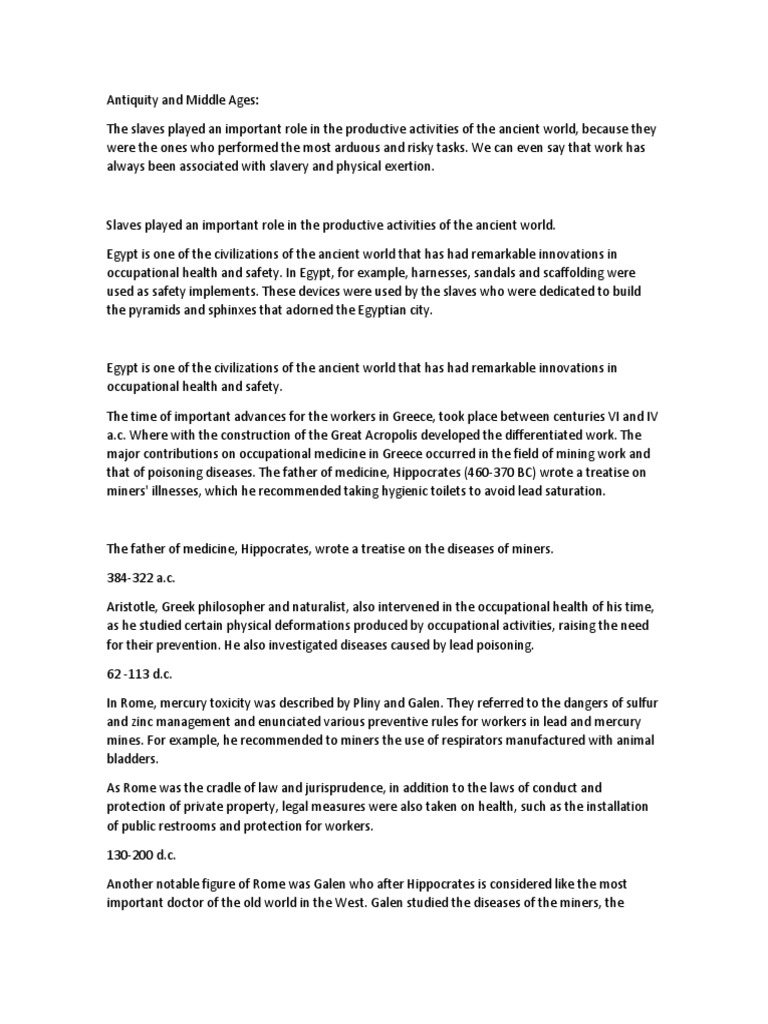 Antiquity and Middle Ages | PDF | Ancient Greece | Occupational Safety ...