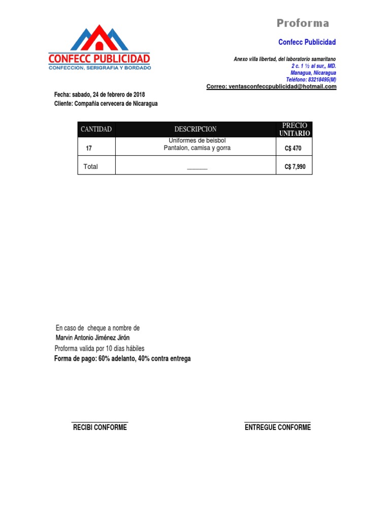 Proforma Camisetas de Vestir | PDF