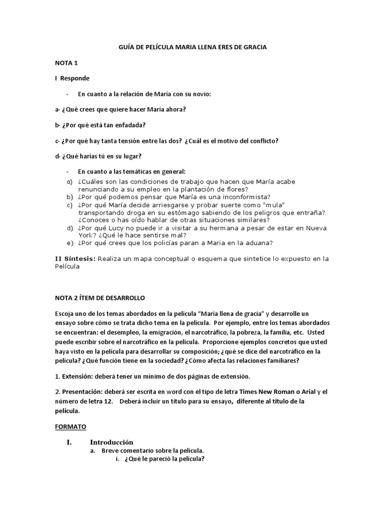 Guía de Película Maria Llena Eres de Gracia | PDF