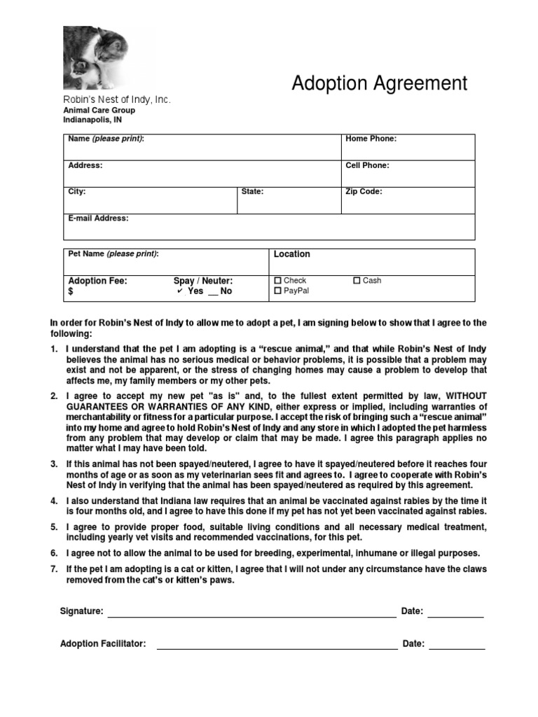Adoption Agreement 2017 BENS | PDF | Neutering | Adoption
