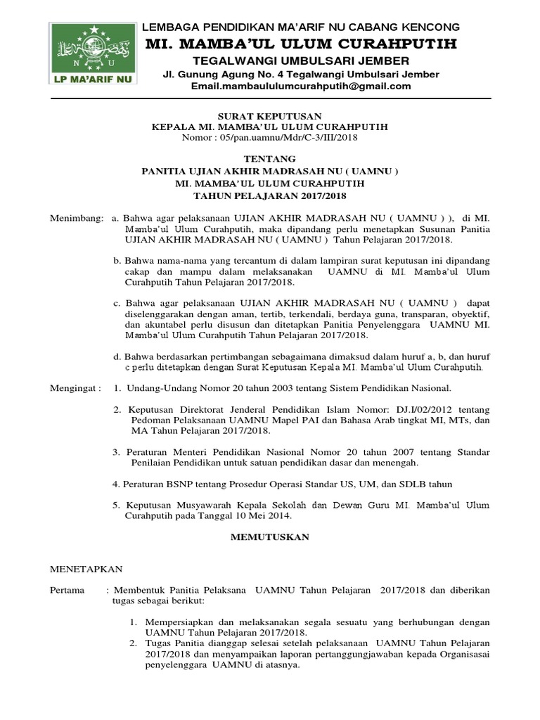 Surat Keputusan Pembentukan Panitia | PDF