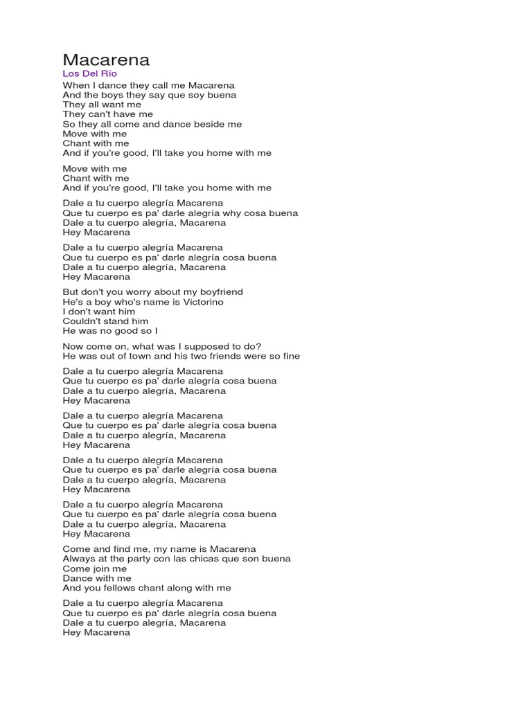 Macarena Lyrics | PDF