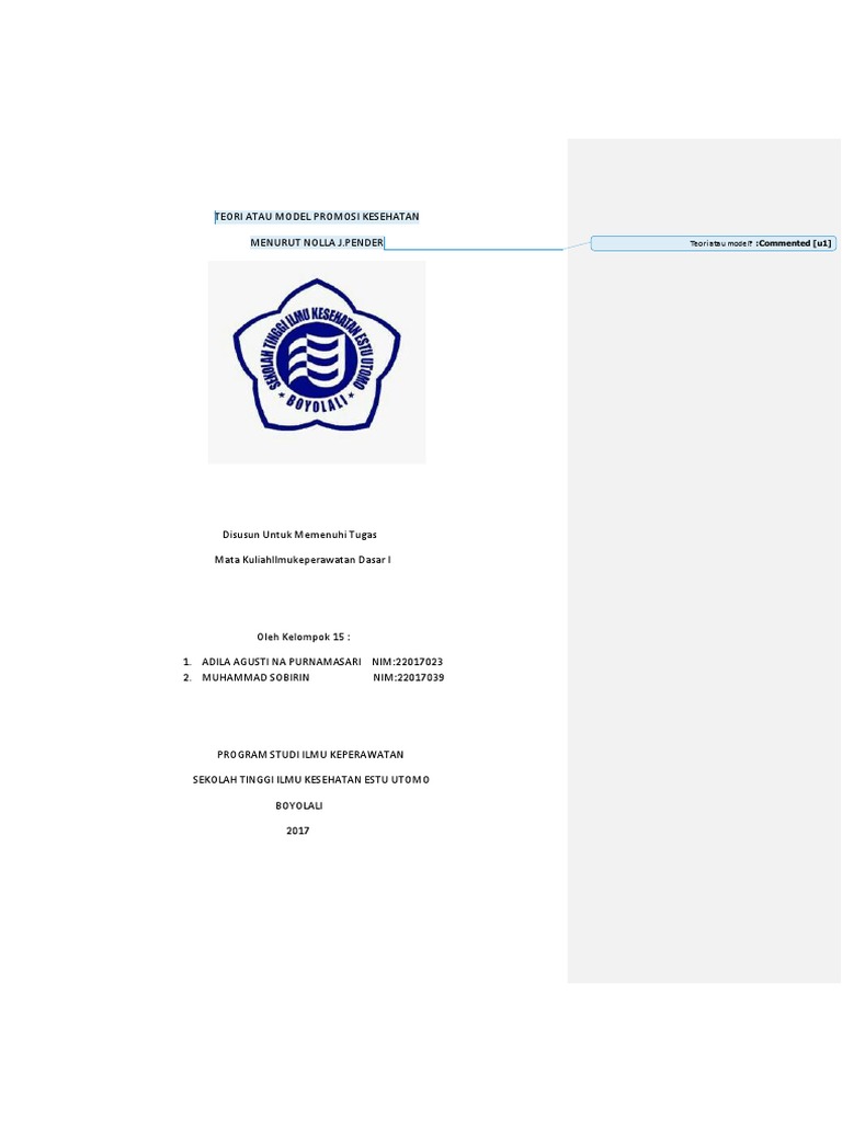 Teori Atau Model Promosi Kesehatan Nolla J.pender | PDF