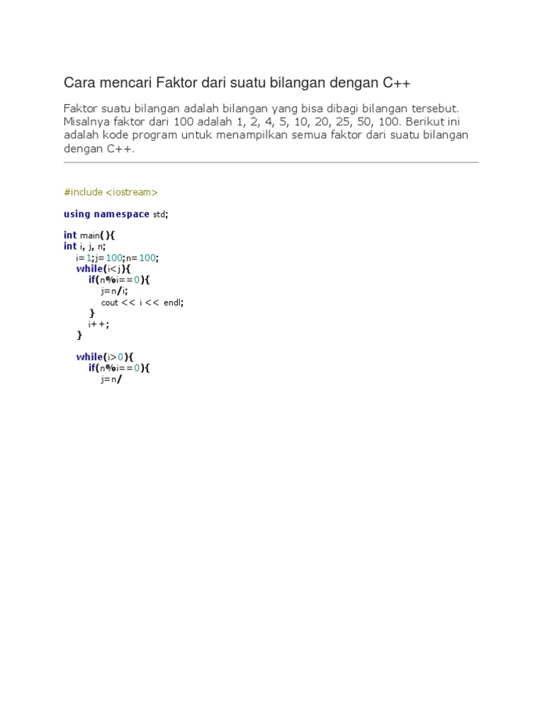 Cara Mencari Faktor Dari Suatu Bilangan Dengan C | PDF