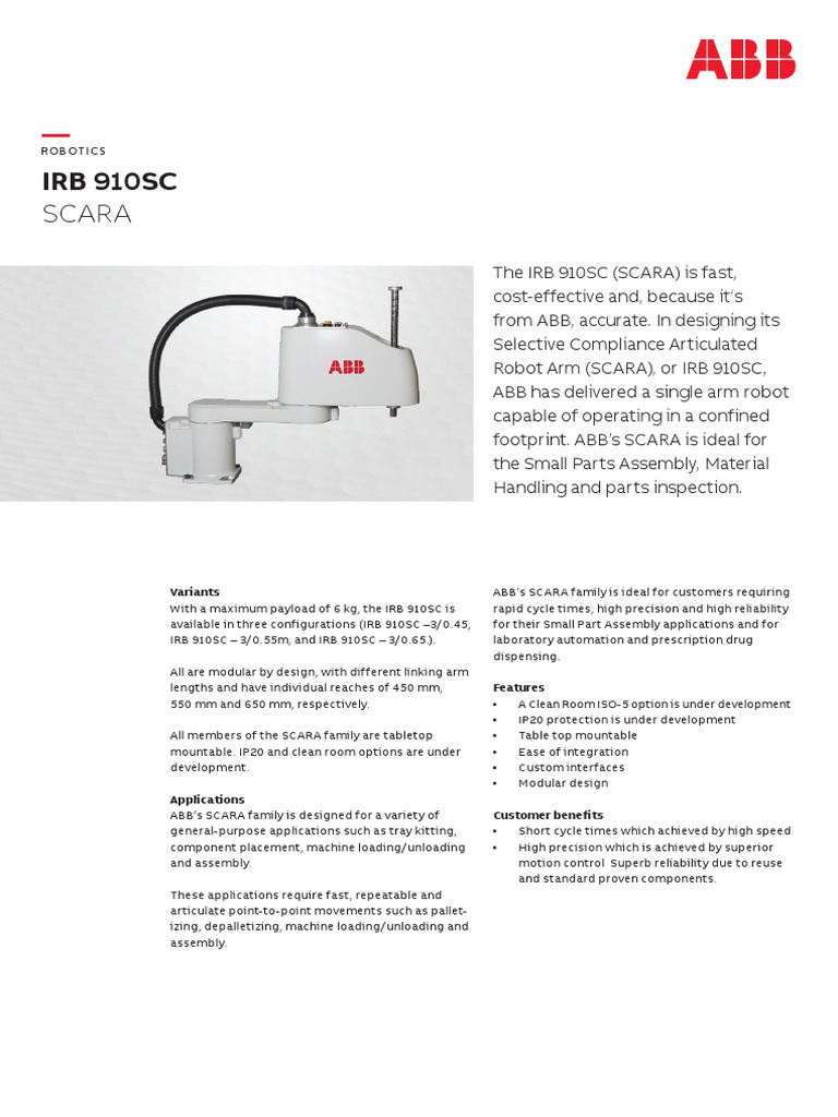 Datasheet Abb Irb 910sc Scara | PDF | Rotation Around A Fixed Axis ...