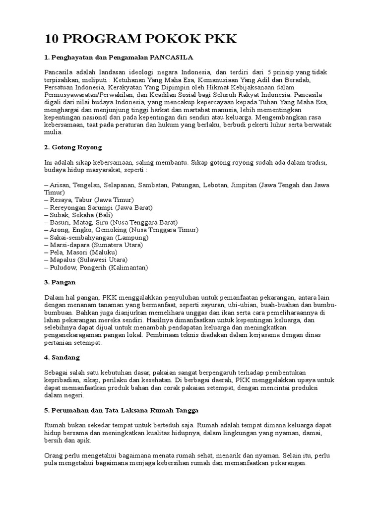 10 Program Pokok PKK & Penjelasannya | PDF