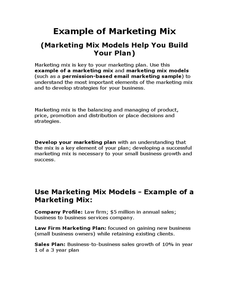 Example of Marketing Mix: (Marketing Mix Models Help You Build Your ...