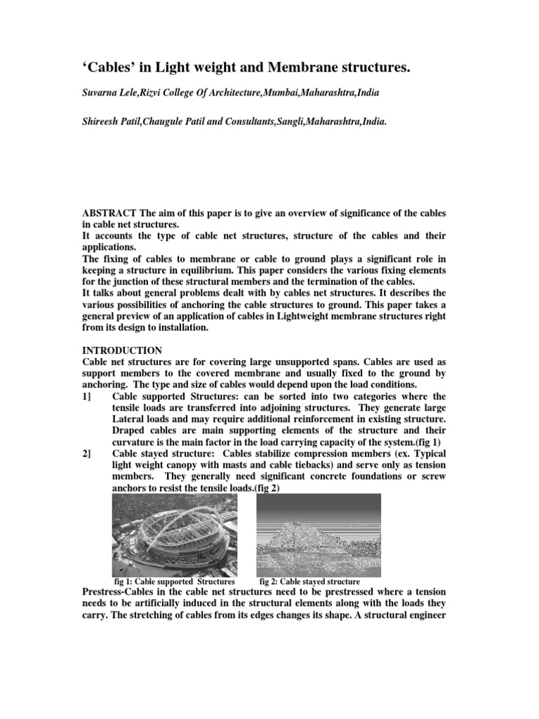'Cables'in Lightweight and Membrane Structures | PDF | Wire ...