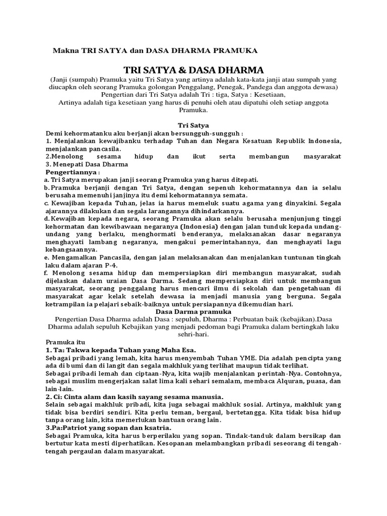 Makna Tri Satya Dan Dasa Dharma Pramuka 1 | PDF
