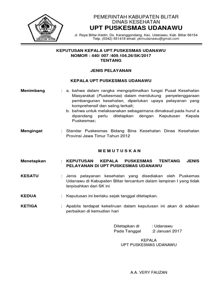 SK Jenis Pelayanan Revisi | PDF