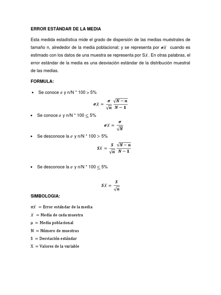 Error Estándar de La Media | PDF | Error estándar | Media