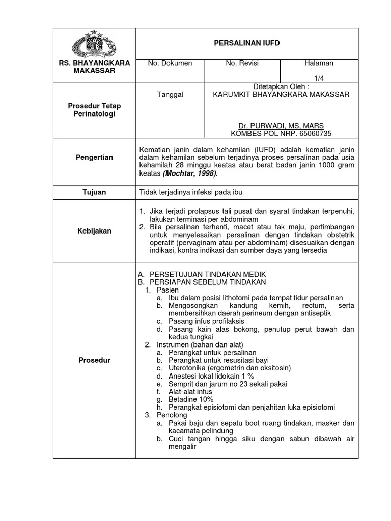 SOP Persalinan IUFD | PDF