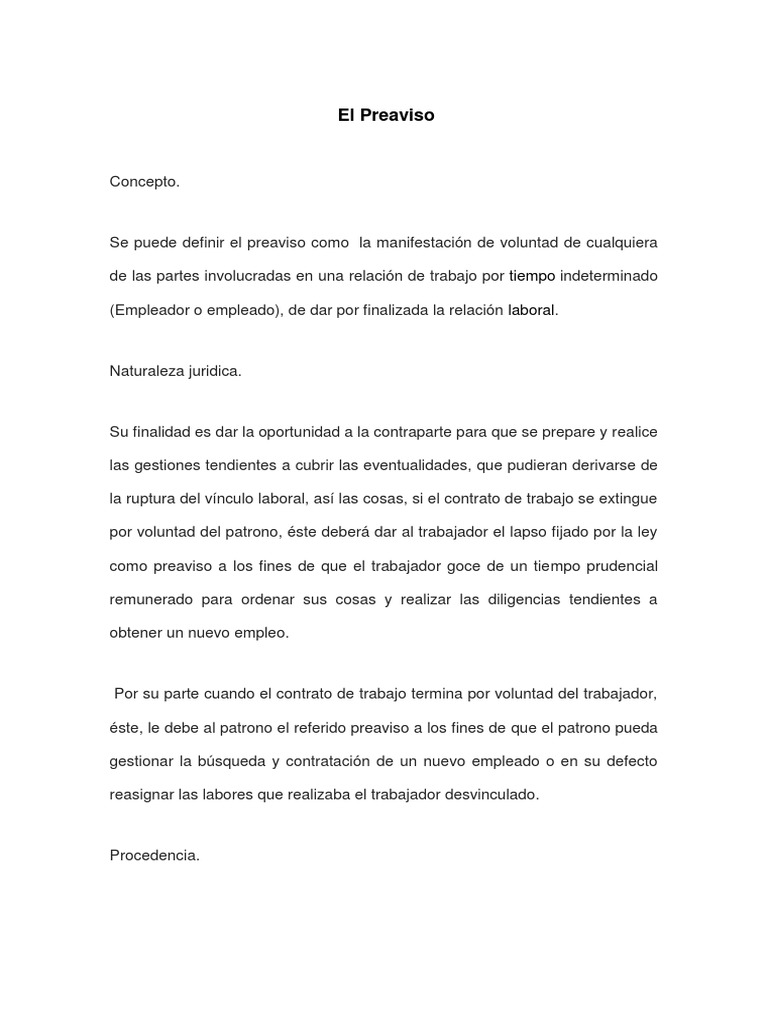 El Preaviso | Derecho laboral | Información del Gobierno