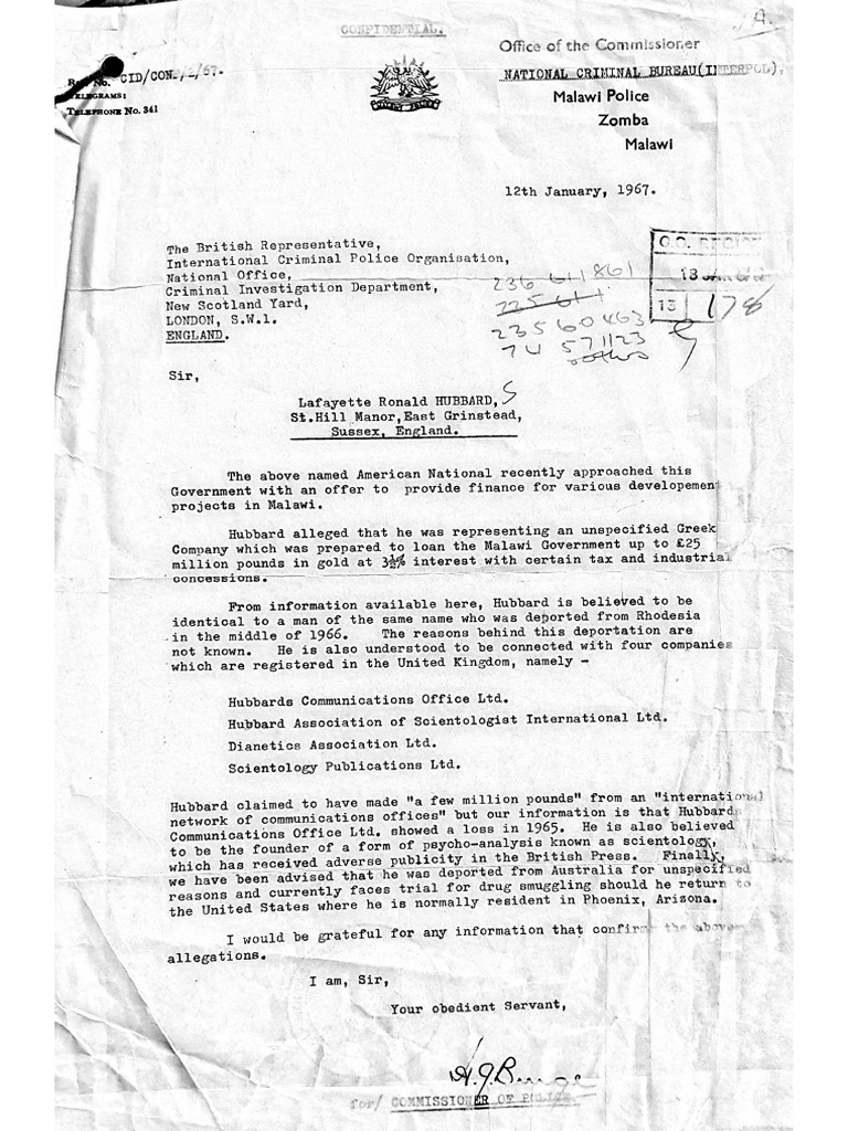 Malawi Police 1967 Letter To Interpol | PDF | Ufo Religions | New ...
