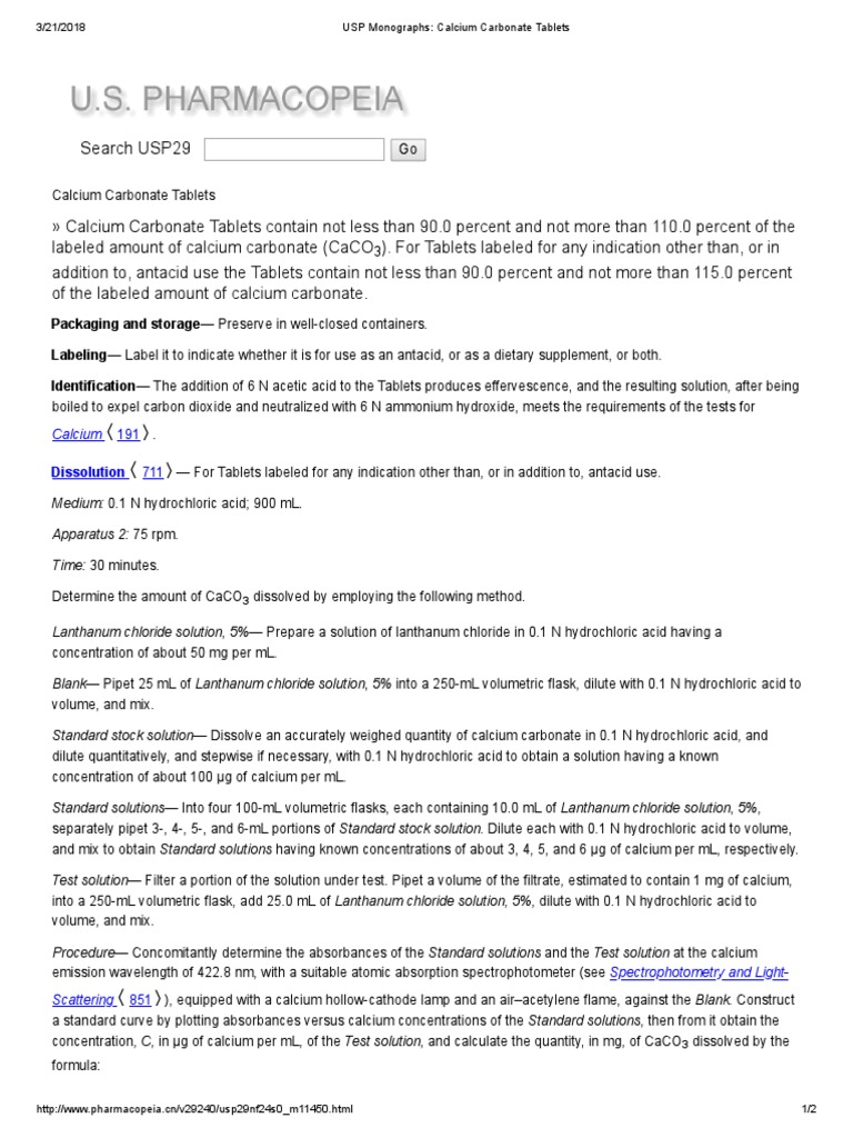 USP Monographs - Calcium Carbonate Tablets | PDF | Spectrophotometry ...