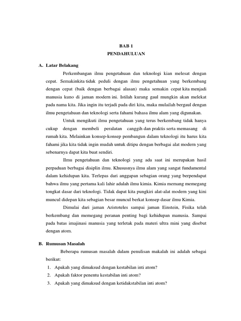 KESTABILAN DAN FAKTOR PENENTU KESTABILAN INTI ATOM | PDF