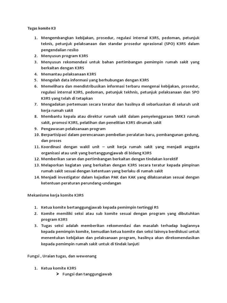 Tugas Komite K3 | PDF
