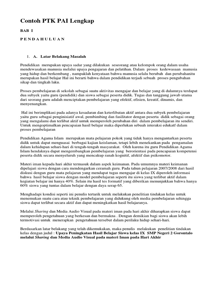 Contoh PTK Pai SMP Kelas Ix | PDF