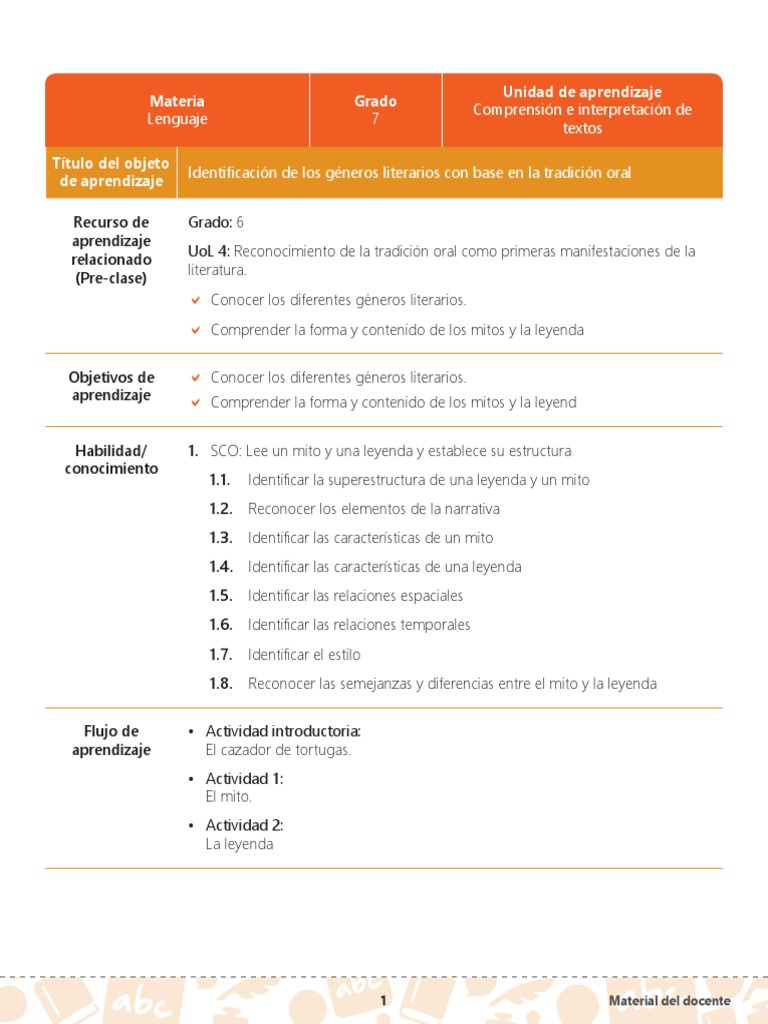 Mitos y Leyendas: Estructura y Actividades | PDF | Leyendas | Aprendizaje