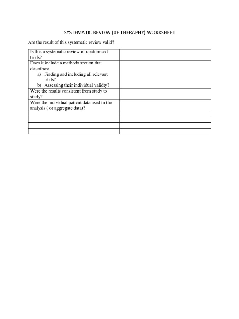 Systematic Review (0F Theraphy) Worksheet | PDF