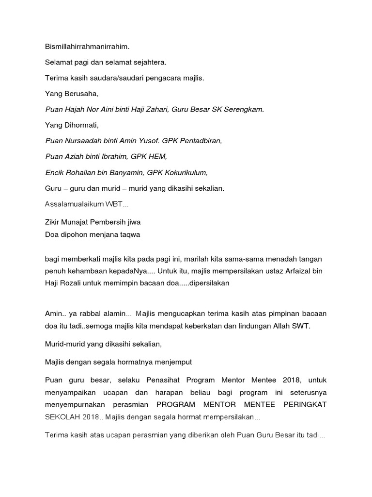 Skrip MC Program Mentor Mentee | PDF