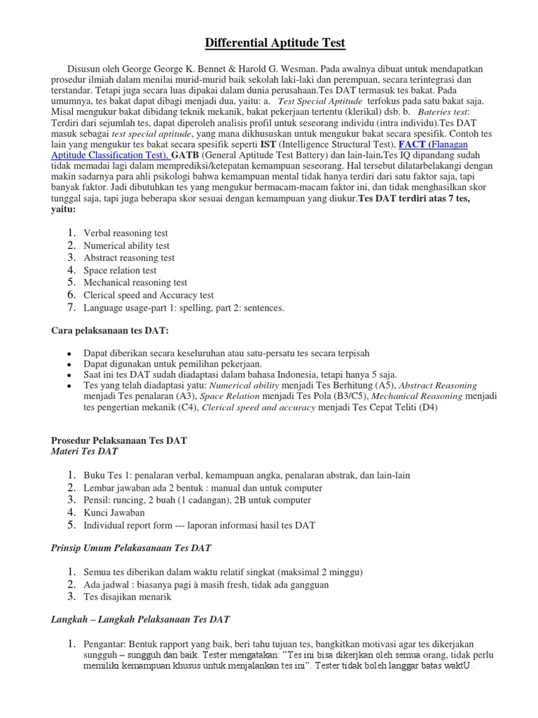Differential Aptitude Test | PDF