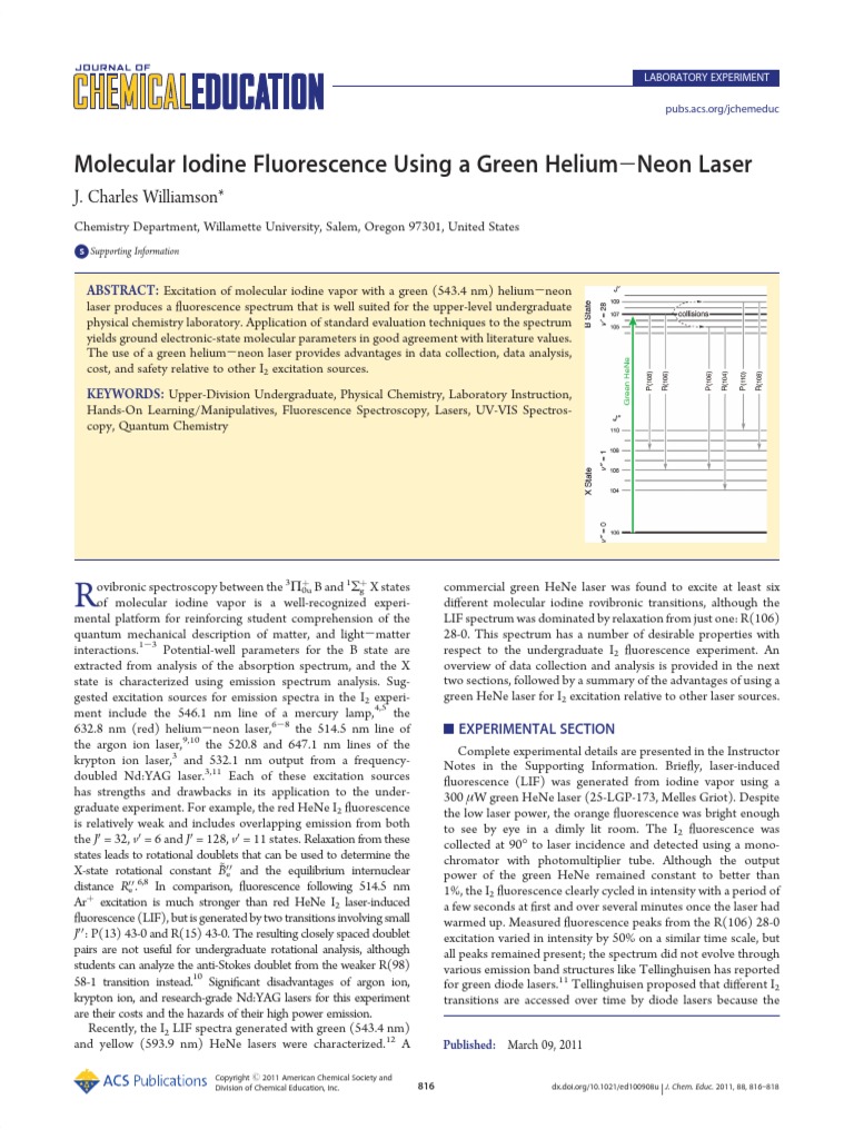 2011 Molecular Iodine Fluorescence Using A Green Helium-Neon Laser ...