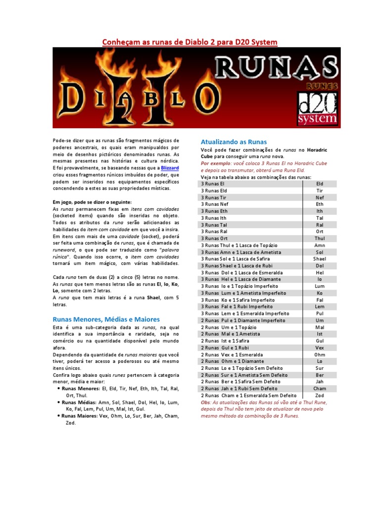 As Runas de Diablo 2 No Sistema D20 | PDF | Lazer | Esportes