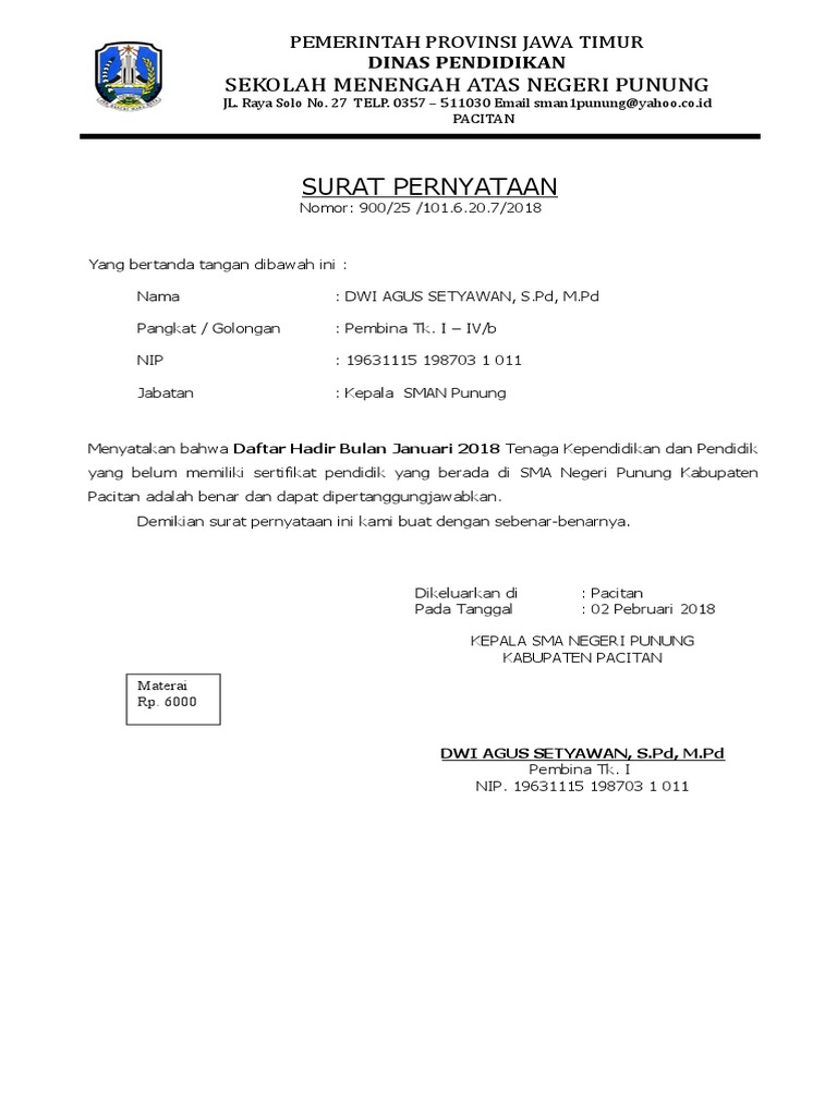 Surat Pernyataan Bermaterai Ok | PDF