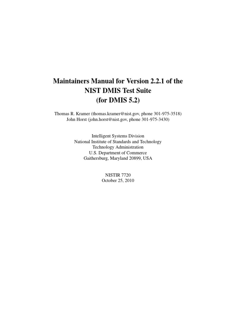 Maintainers Manual For Version 2.2.1 of The NIST DMIS Test Suite (For ...