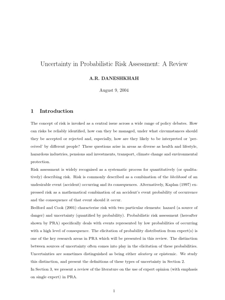 Uncertainity in Probabilistic Risk Assessment | PDF | Expert | Risk