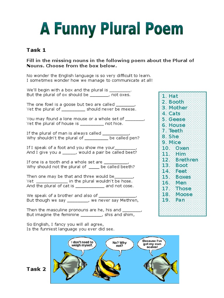 A Funny Plural Poem Fun Activities Games 396 | PDF