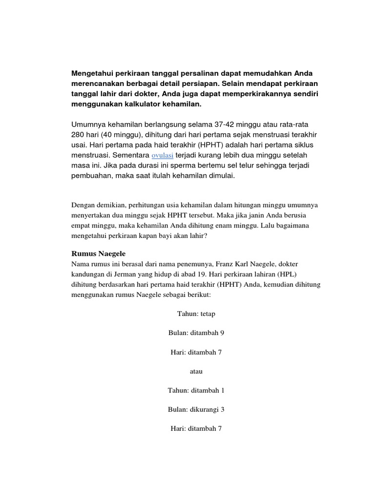 Menghitung HPHT dan HPL Kehamilan | PDF
