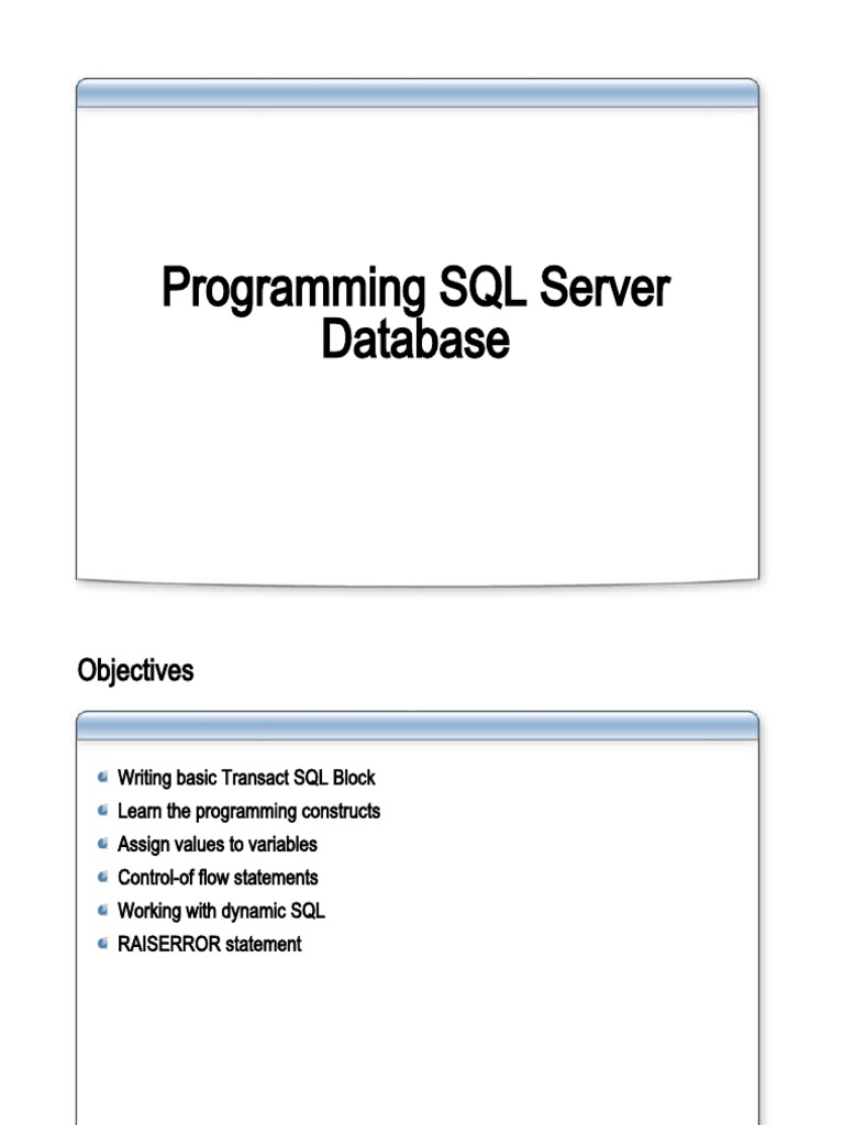 Sql Server Programming Learn T Sql Variables Cursors And Error Handling Pdf Data