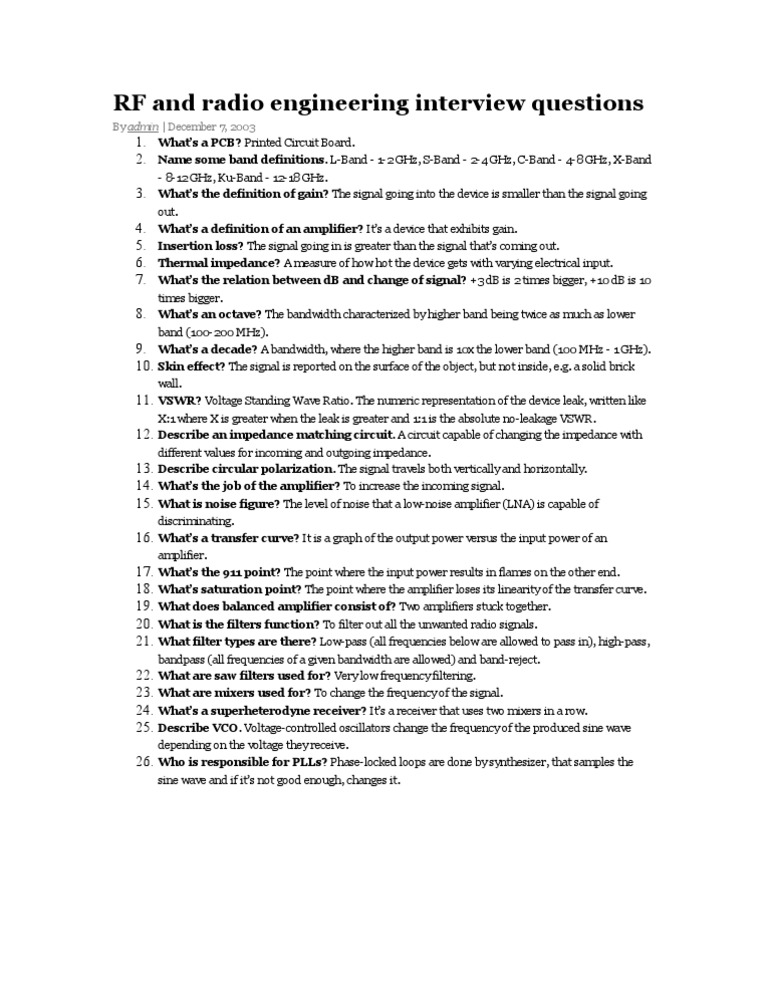 RF and Radio Engineering Interview Questions | PDF | Amplifier ...