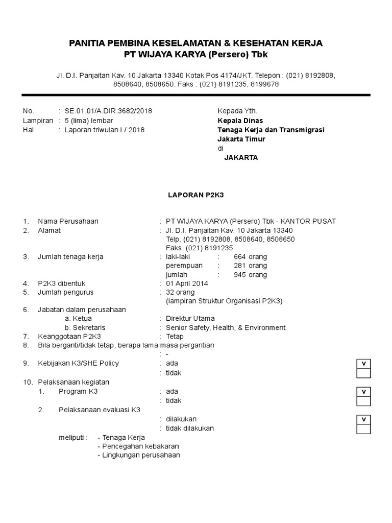 Laporan P2K3 Disnaker I 2018 | PDF