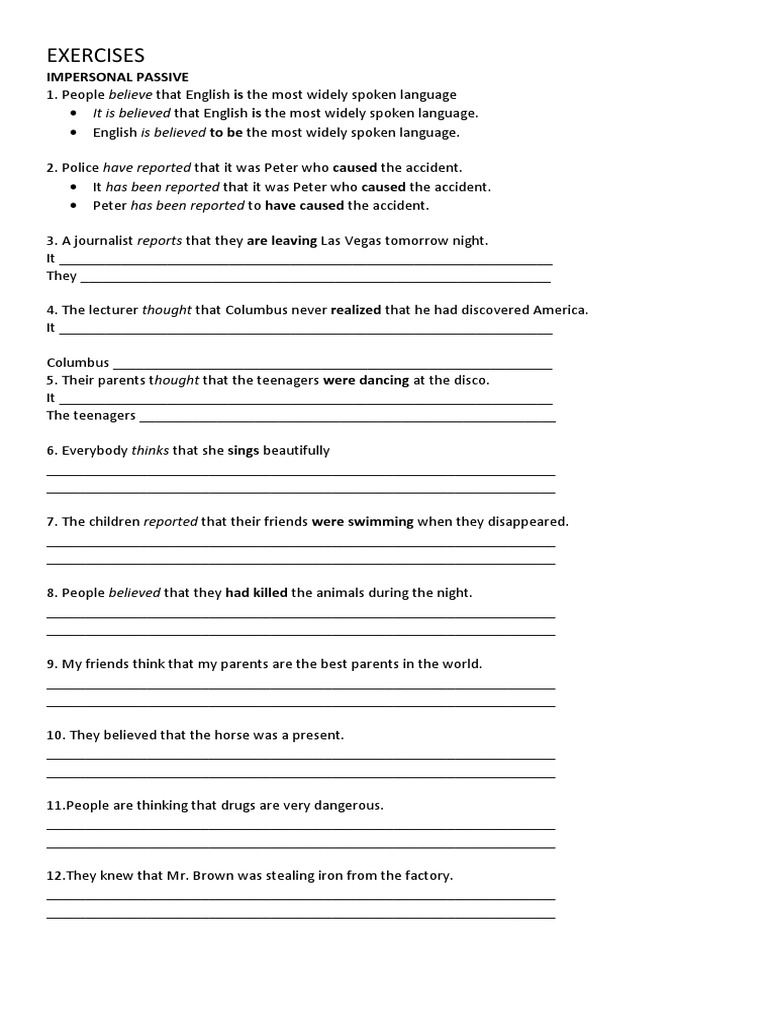 Impersonal Passive Exercises | PDF