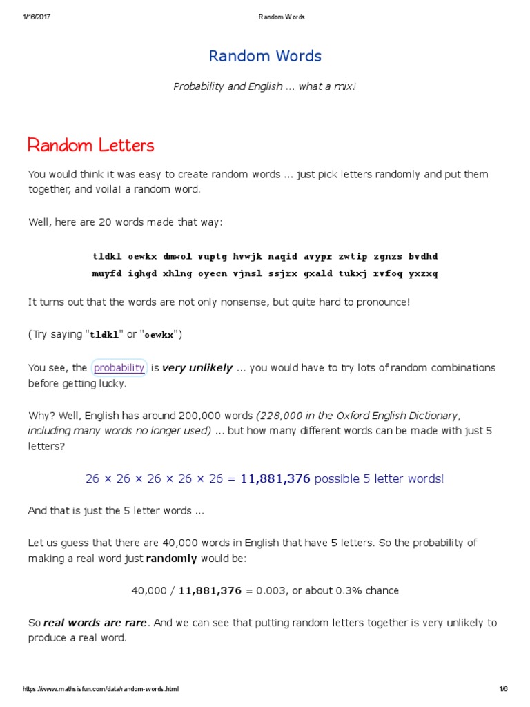 Random Words.pdf | Randomness | English Language | Free 30-day Trial ...