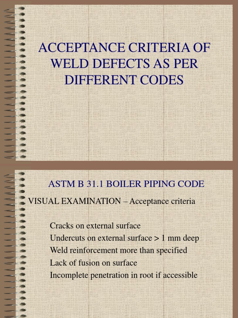 Acceptance Criteria of Weld Defects As Per Different Codes | PDF ...