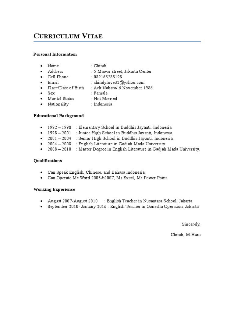 Urriculum Itae: Personal Information | PDF